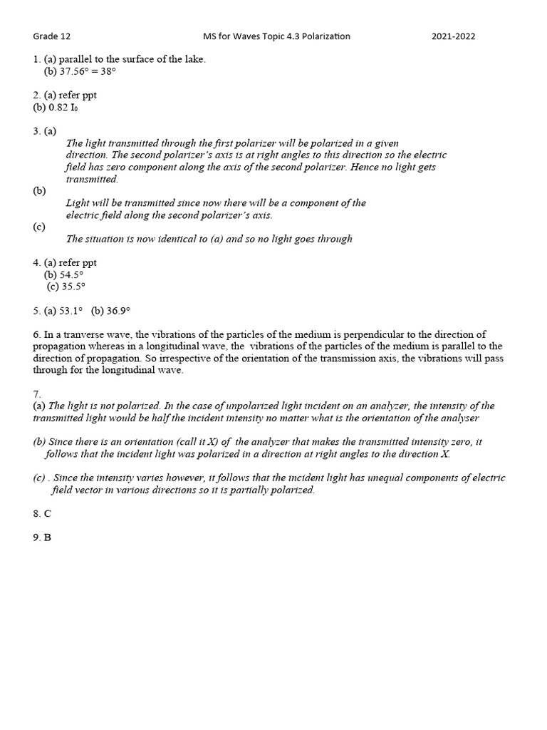 Grade 12 Waves: Polarization Concepts | PDF | Polarization (Waves) | Waves