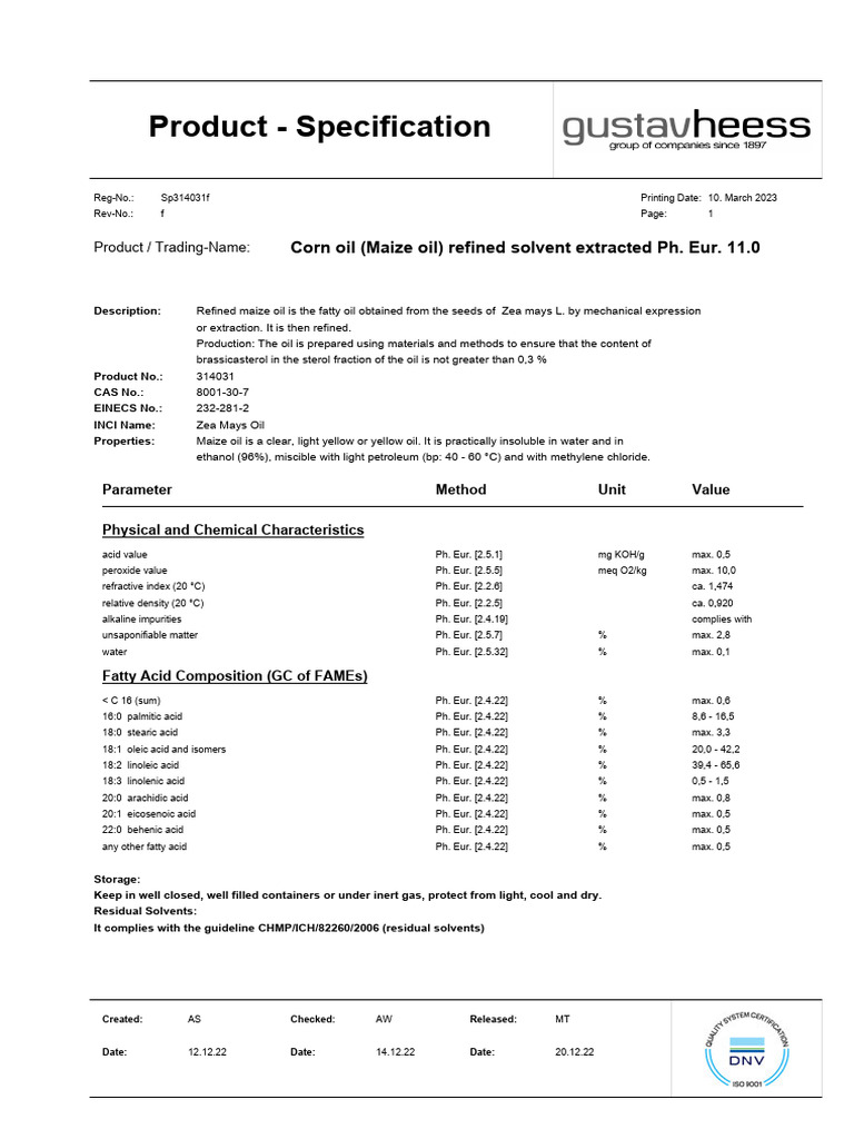 Corn Oil Maize Oil Refined Solvent Extracted PH Eur | Download Free PDF ...