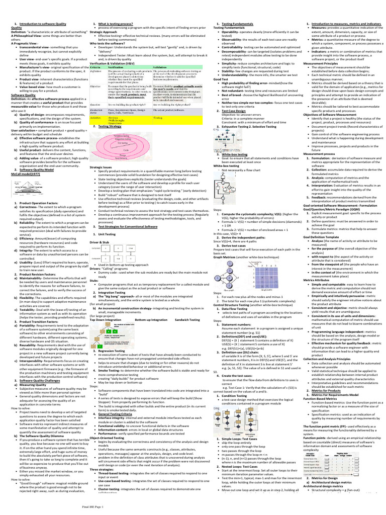 Cheatsheet ISE | PDF | Software Testing | Software Quality