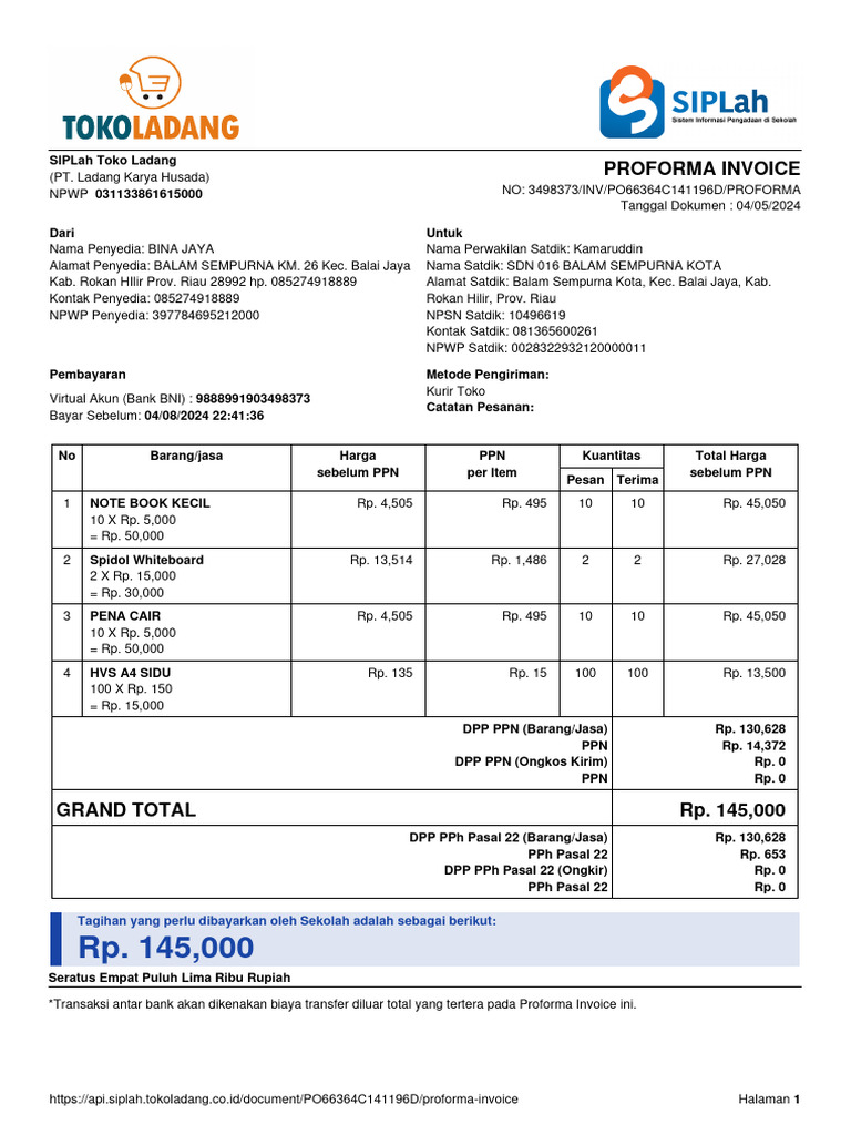 Proforma Invoice Po66364c141196d | PDF