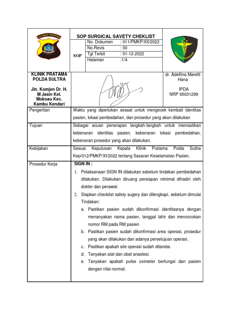 Ep 5.1 Sop Surgical Savety Cheklist | PDF