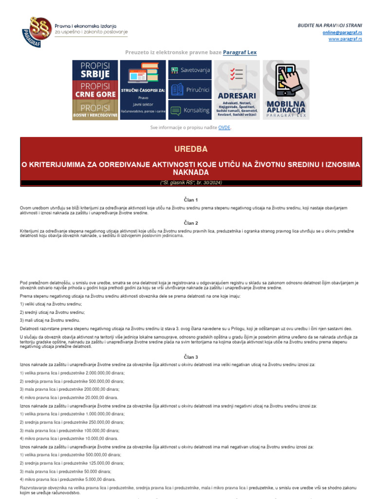 2024 Uredba-O-Kriterijumima-Za-Odredjivanje-Aktivnosti-Koje-Uticu-Na-Zivotnu-Sredinu-Prema ...