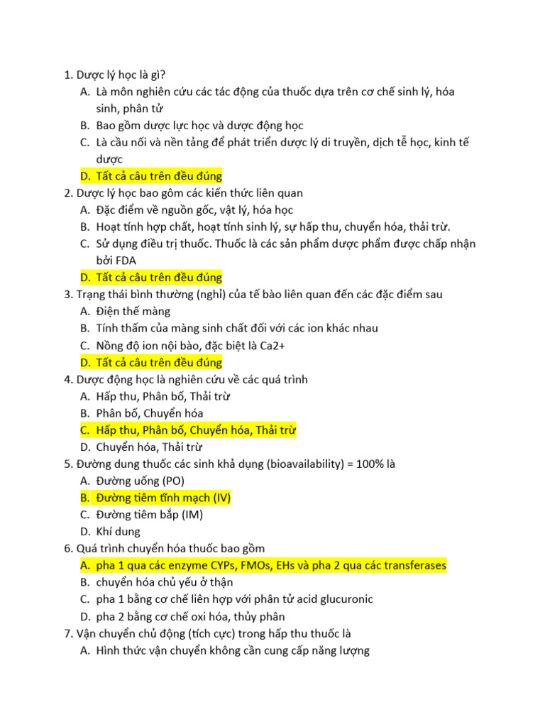 Cau Hoi Thi Duocly RHM | PDF