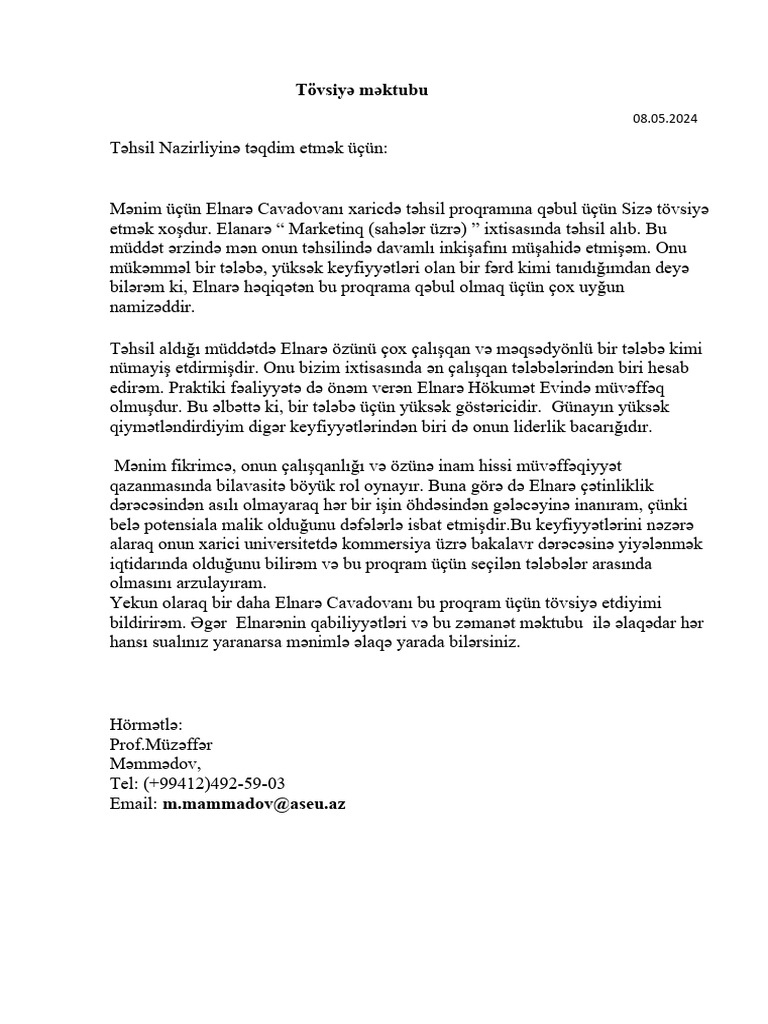 Tövsiyə Məktubu | PDF