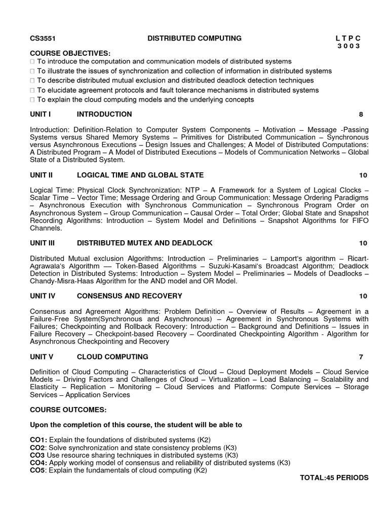 CS3551 - DISTRIBUTED COMPUTING | PDF | Distributed Computing | Cloud Computing