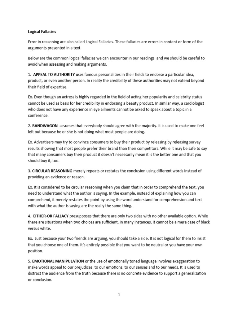 H.O Logical Fallacies | PDF | Fallacy | Cognition