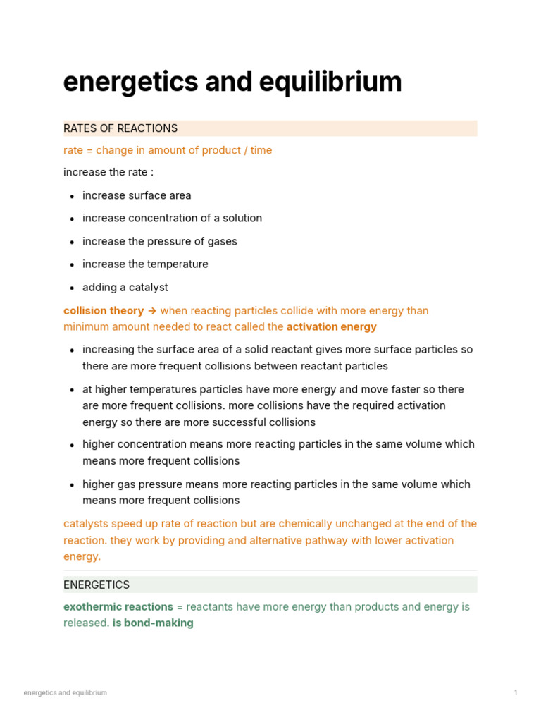 Energetics - and - Equilibrium - Igcse Condensed Notes | PDF | Chemical ...
