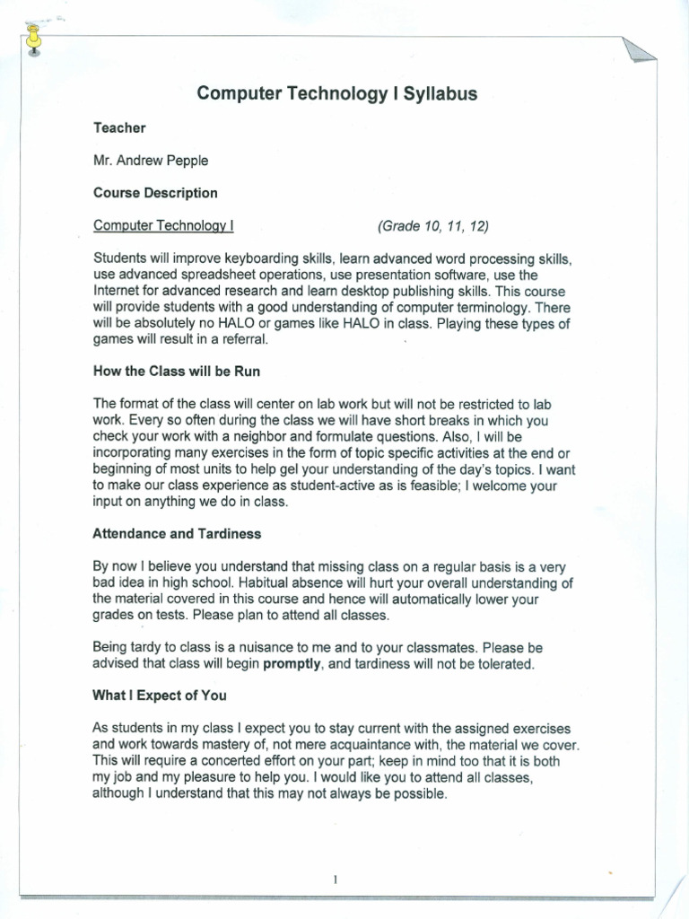 Computer Tech 1 Syllabus0001 | PDF