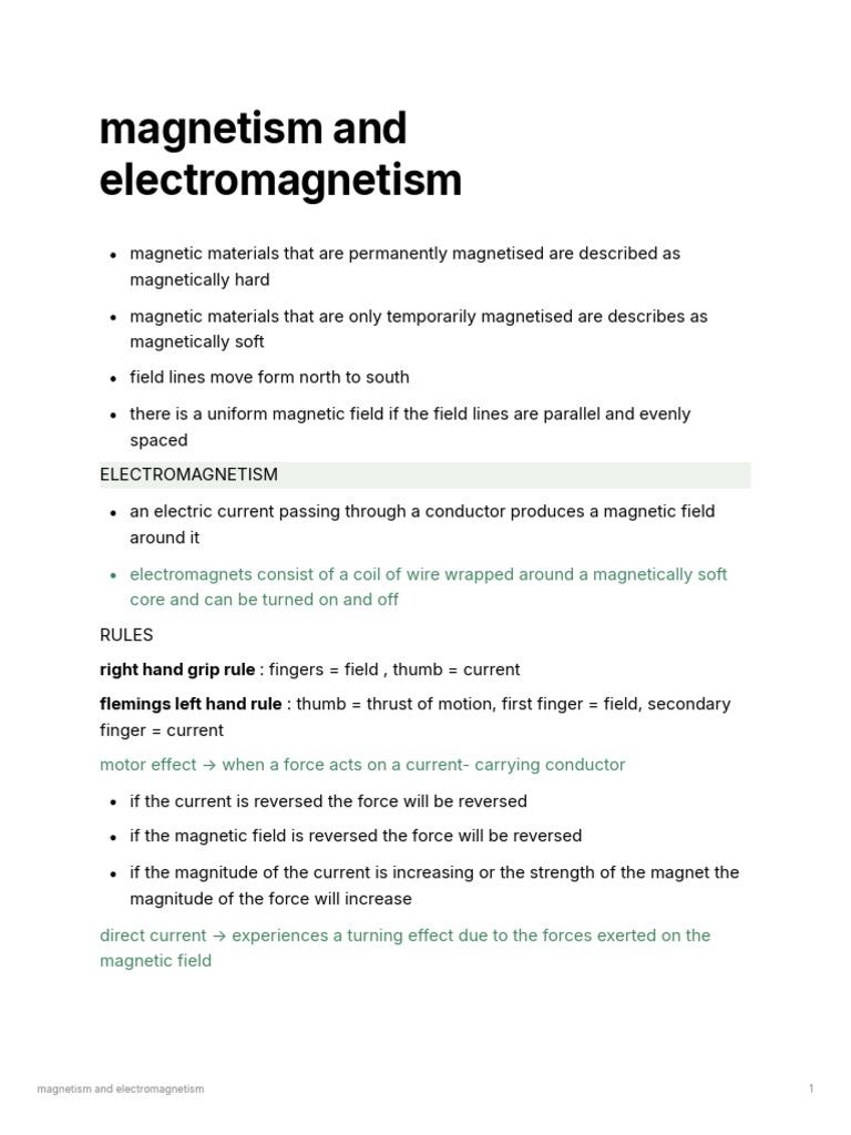 Fmagnetism - and - Electromagnetism Igcse Condensed Notes | PDF ...