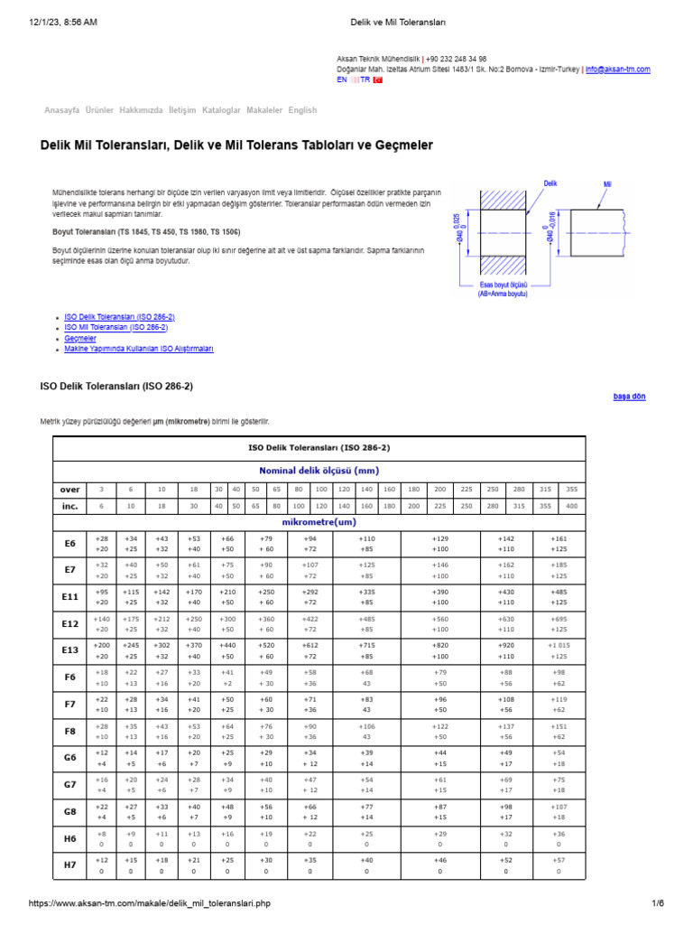 Delik Ve Mil Toleransları | PDF