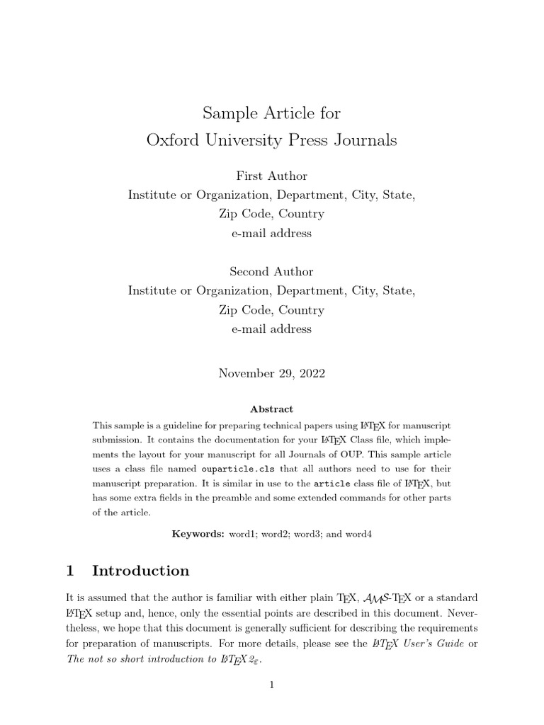 Template For Oxford University Press OUP Journals 2009 1 | PDF | Te X ...