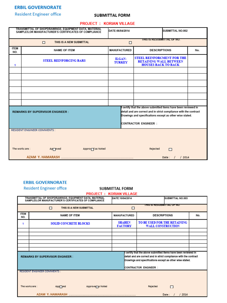 SUBMITTAL FORM | PDF | Specification (Technical Standard) | Engineering