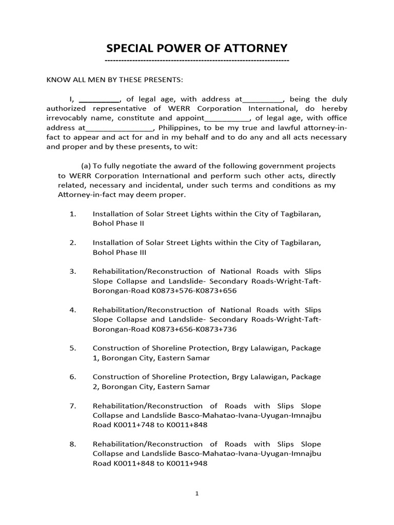 SPECIAL POWER OF ATTORNEY.WERR Corporation International | PDF | Power ...