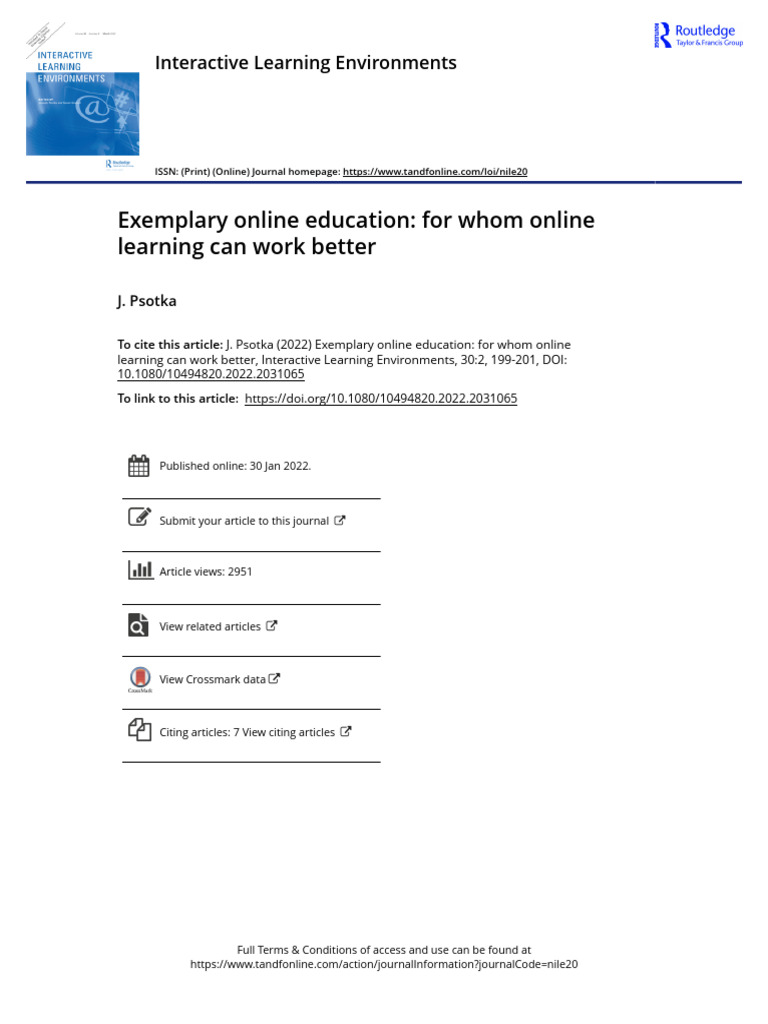 Psotka, J. (2022) - Exemplary Online Education - For Whom Online ...