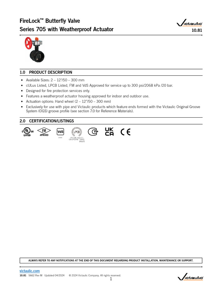 Firelock Butterfly Valve Series 705 With Weatherproof Actuator ...