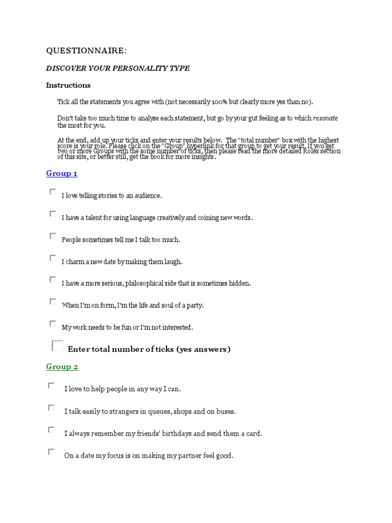 7 Personality Questionnaire | PDF | Friendship | Psychological Concepts