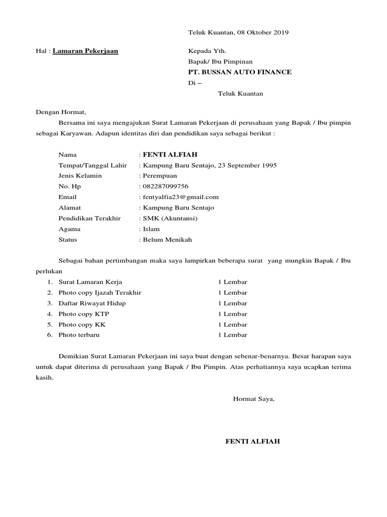 Lamaran Kerja PT Bussan Auto Finance | PDF