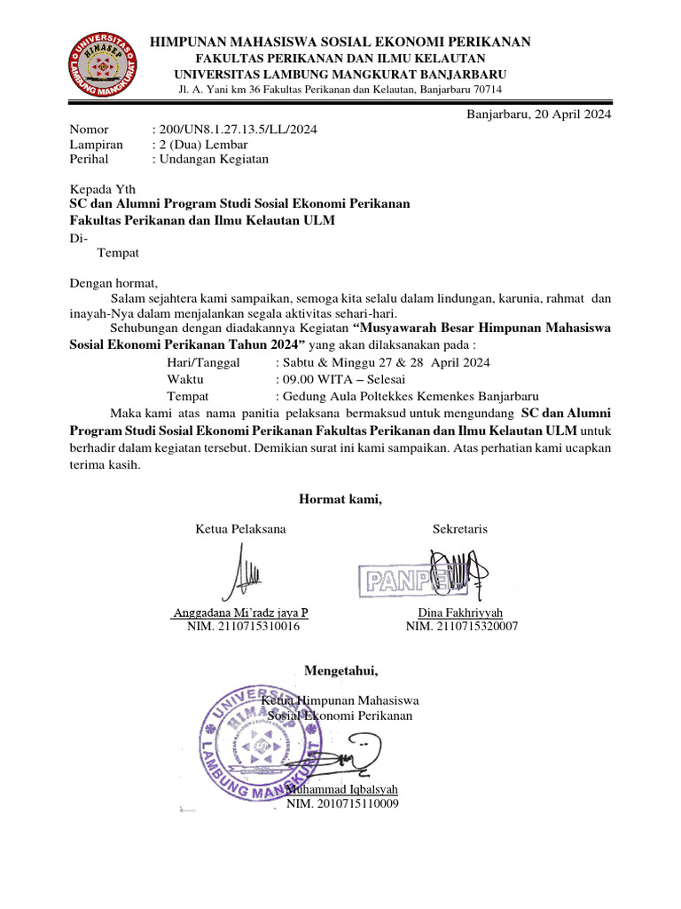 Undangan Musyawarah Besar HIMASEP 2024 | PDF
