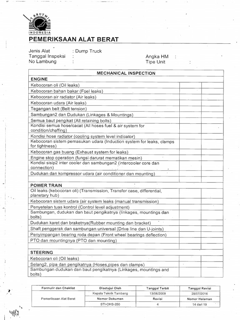 Form Inspeksi DT | PDF