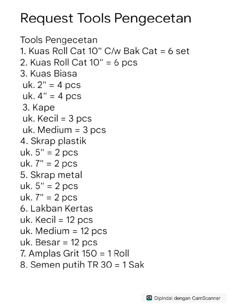 Request Tools Pengecetan | PDF