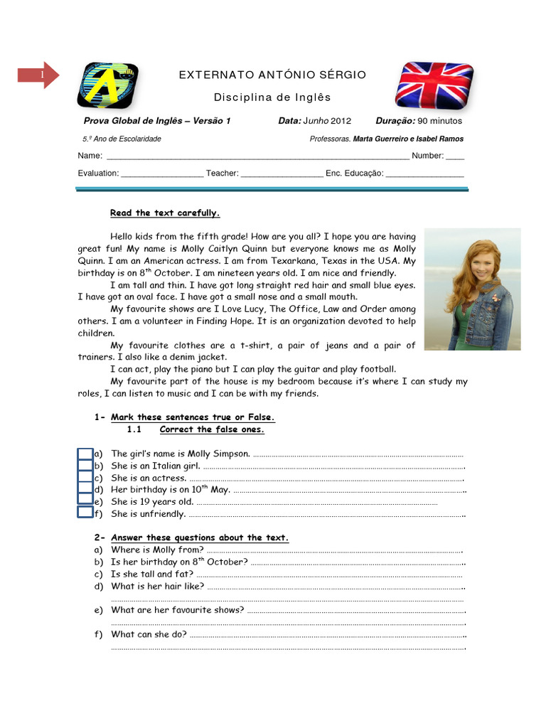 fichadepreparacaoparaaprovaglobal5.oano1-junho13 | PDF | The Simpsons ...