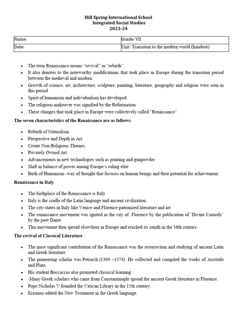 Renaissance Handout | Download Free PDF | Renaissance | Humanism