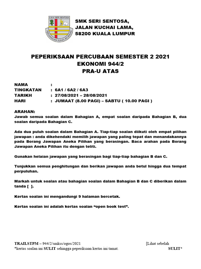 SMK Seri Sentosa, KL | PDF