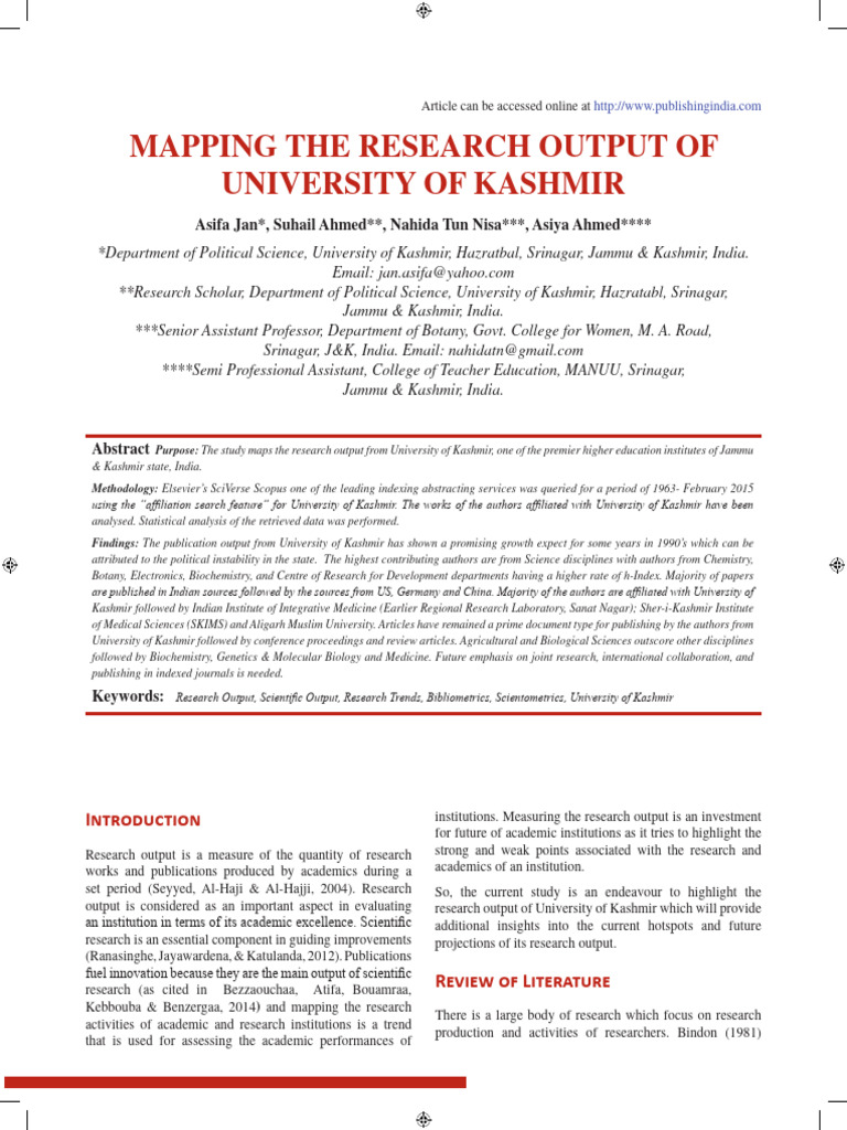 Mapping The Research Output of University of Kashmir: Asifa Jan, Suhail ...