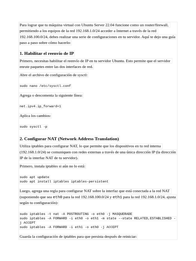 Guia Configuracion ROUTER NAT IPTABLES + INSTALAR APPS WEB | PDF ...
