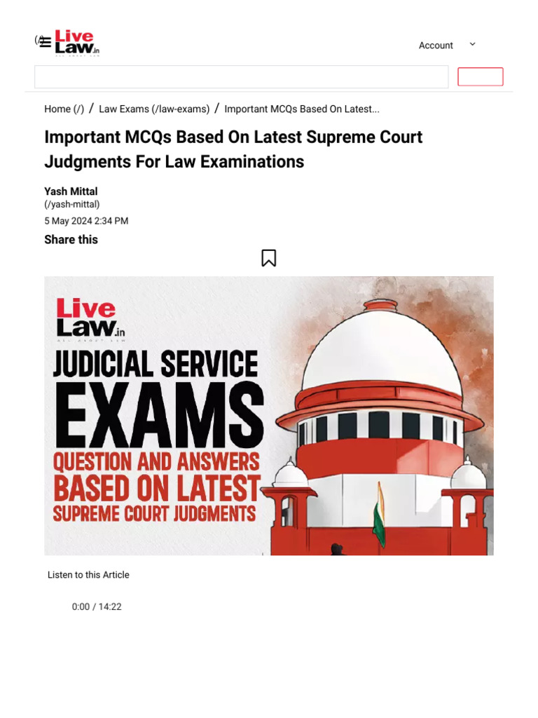 Important MCQs Based On Latest Supreme Court Judgments For Law ... Important MCQs Based On Latest Supreme Court Judgments For Law ...