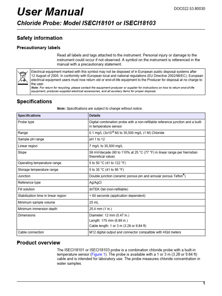 Hach User Manual Chloride Probe Pdf Calibration Parts Per Notation