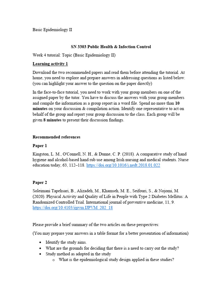 Week 4 Tutorial Exercise - Epidemiology II - Studnet Version | PDF ... Week 4 Tutorial Exercise - Epidemiology II - Studnet Version | PDF ...