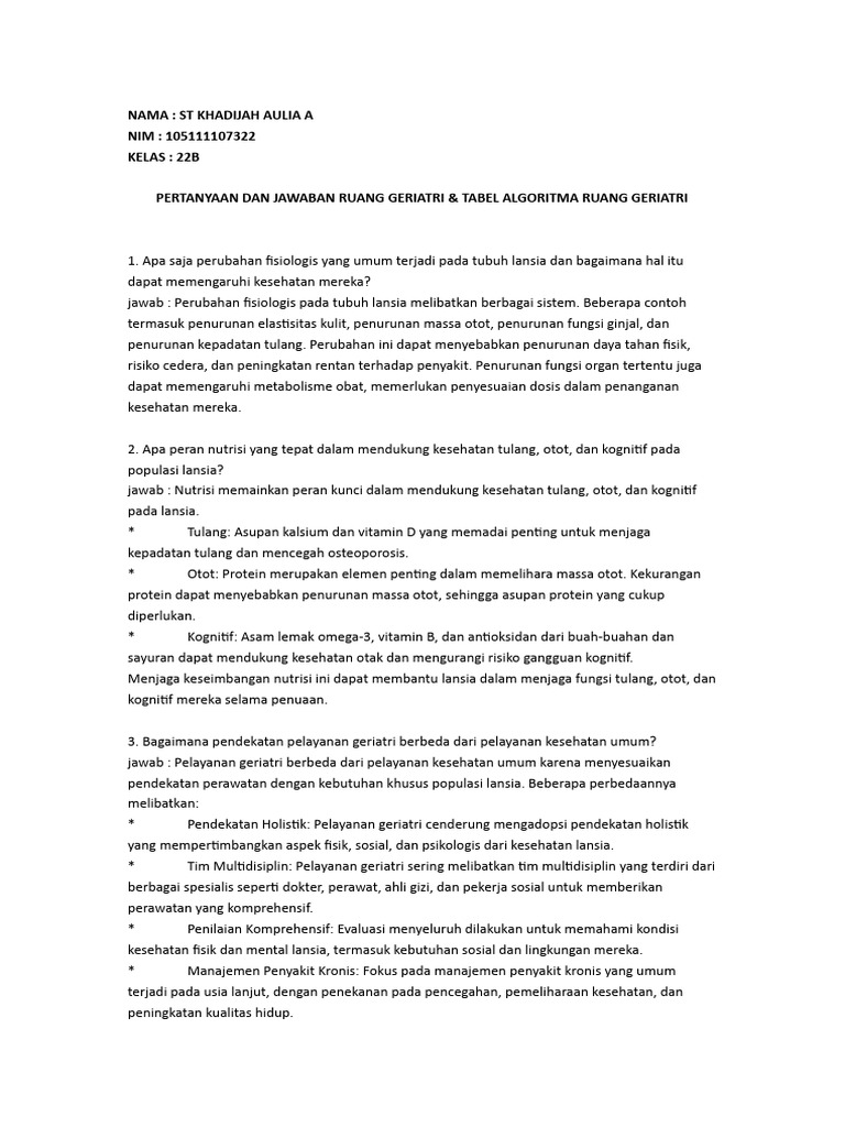 ST Khadijah Aulia A - Tugas Ruang Geriatri | PDF