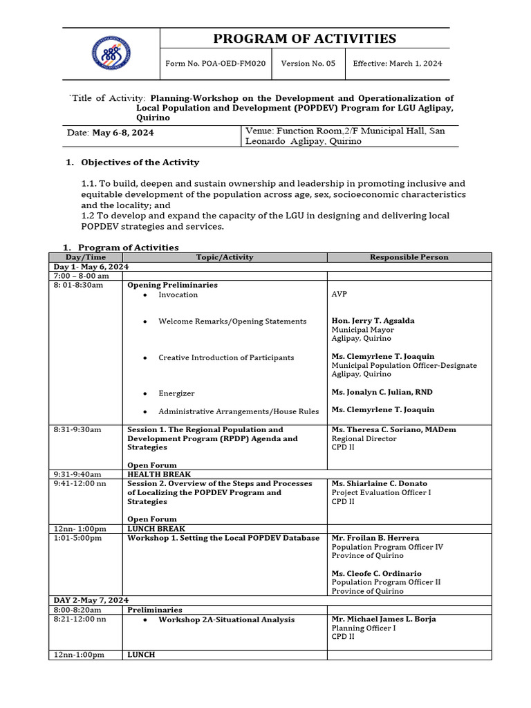 Program For POPDEV Operationalization | PDF | Economies | Business