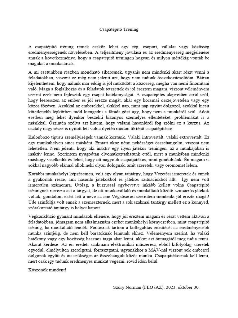 Csapatépítő Tréning | PDF