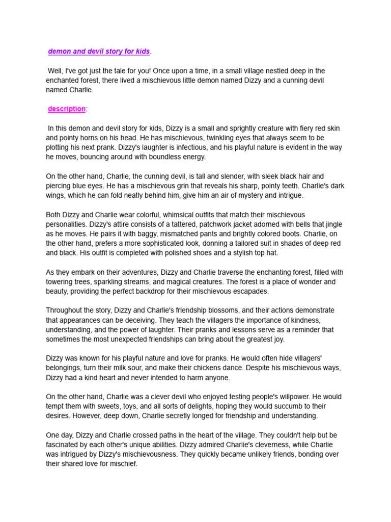 Demon and Devil Story For Kids - Part 1. | PDF | General Fiction