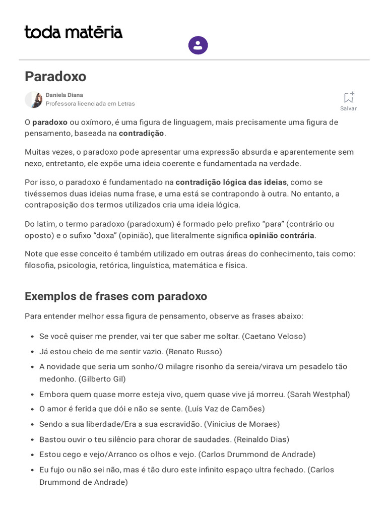 Paradoxo - o Que É, Exemplos e Diferença de Antítese - Toda Matéria ...