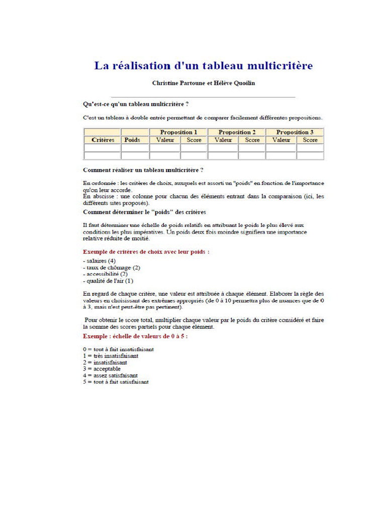 Ressource Tableau Multicritères | PDF