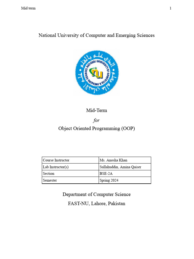 Mid Term Exam | PDF | Class (Computer Programming) | Method (Computer ...