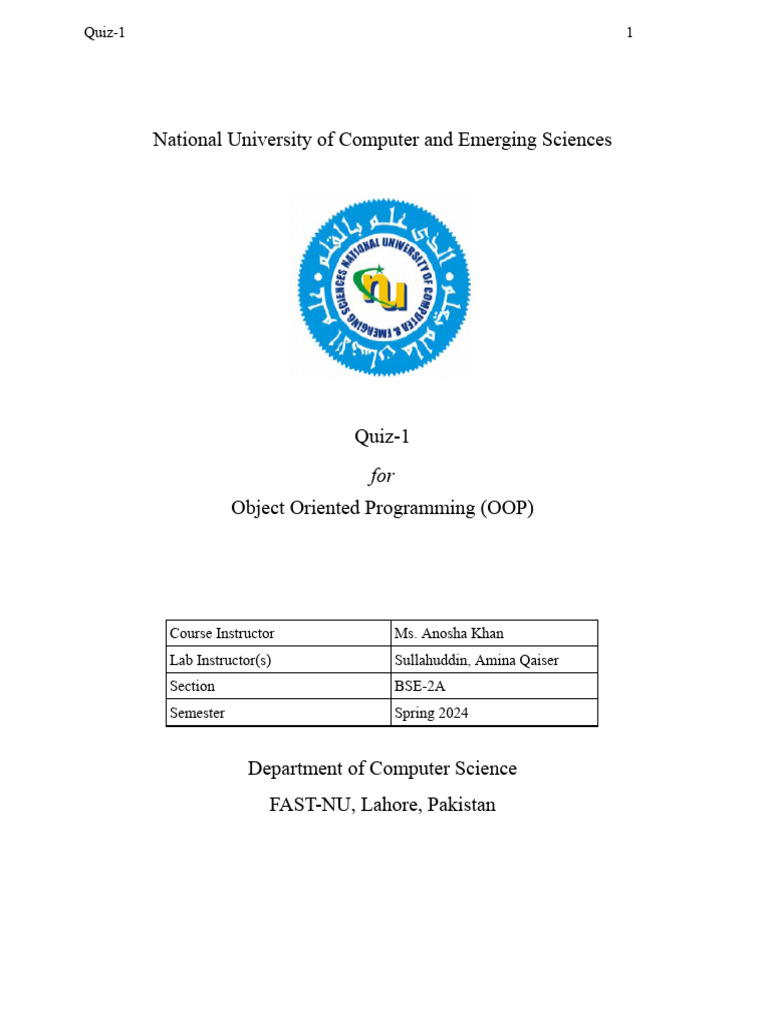Quiz 1 | PDF | Class (Computer Programming) | Method (Computer Programming)