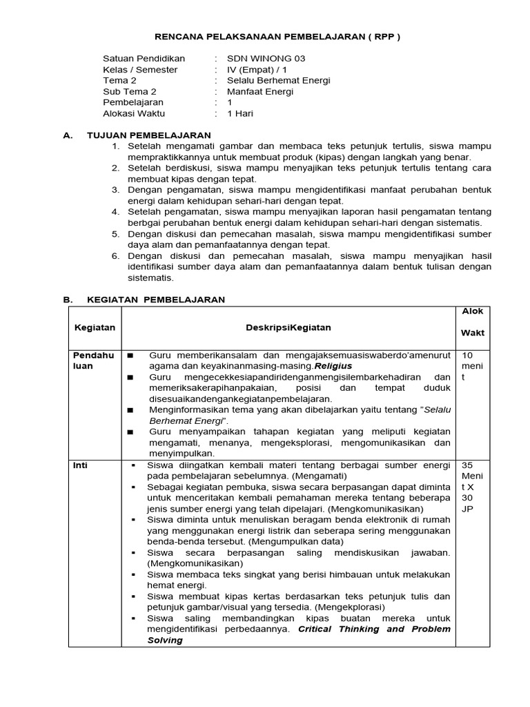 Kls.4 Tema 2 Pemb.1 RPP ANTI KORUPSI SDN | PDF | Karier & Perkembangan | Kajian Bahasa Asing