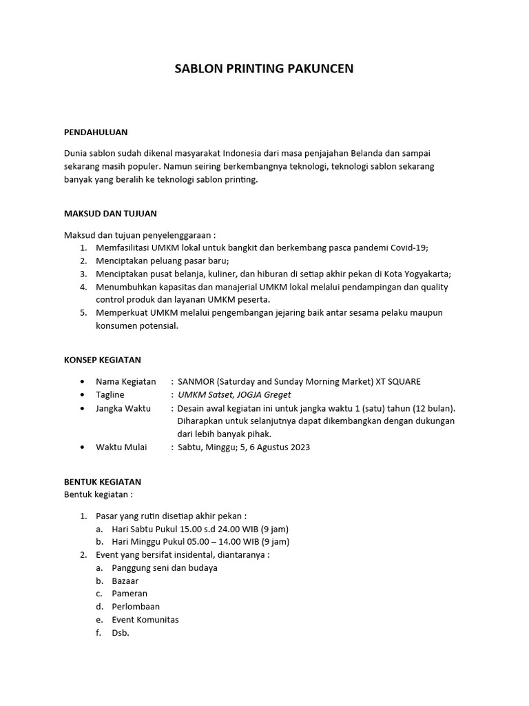 Proposal Sablon Pakuncen | PDF