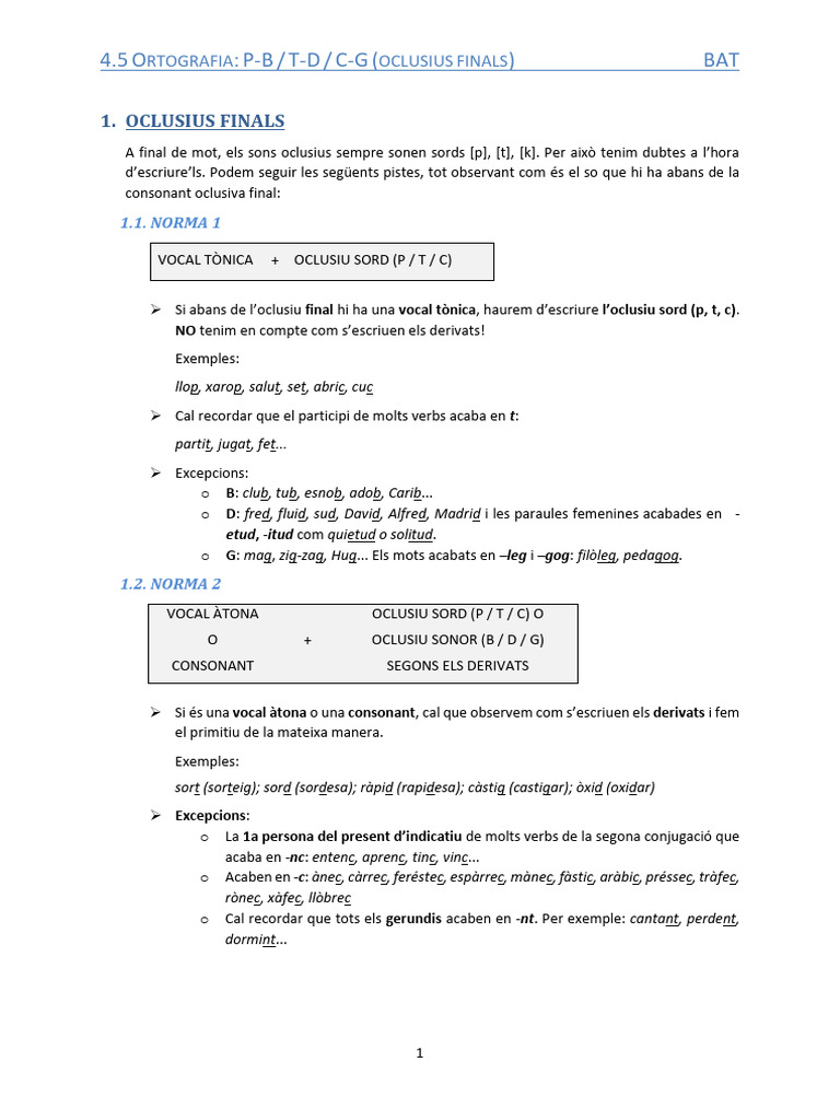 4.5. Ortografia Oclusius Finals P-B T-D C-G | PDF