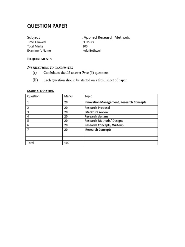 Applied Research Methods Exam Paper | PDF