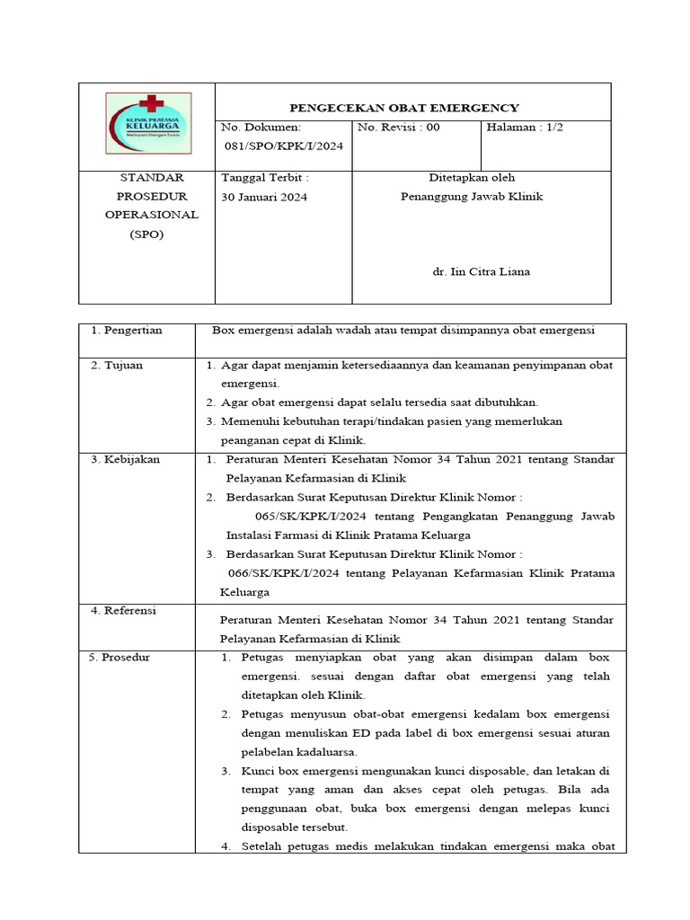 Prosedur Pengecekan Obat Emergensi | PDF
