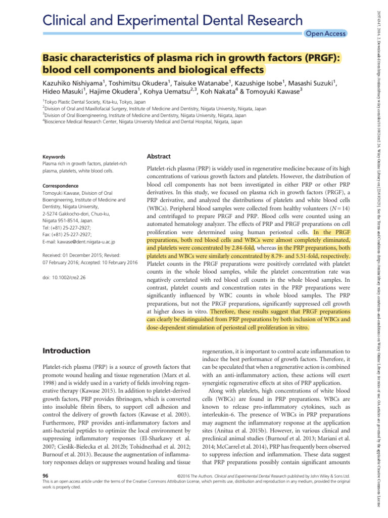PRGF VS PRP Study | PDF | Blood Cell | Platelet