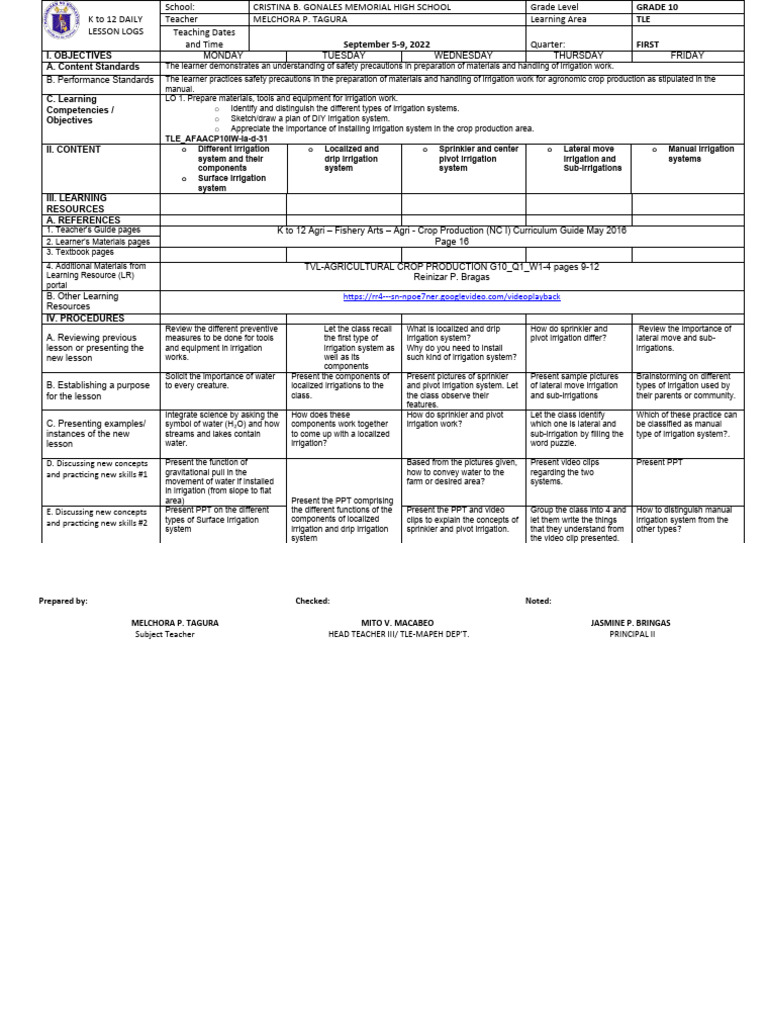 K-12 Acp 10 Dll Wk 3 | PDF | Irrigation | Learning