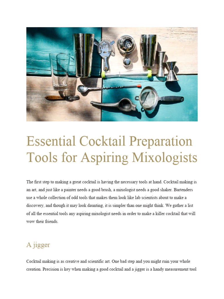 Aspiring Mixologist's Toolkit | PDF | Martini (Cocktail)