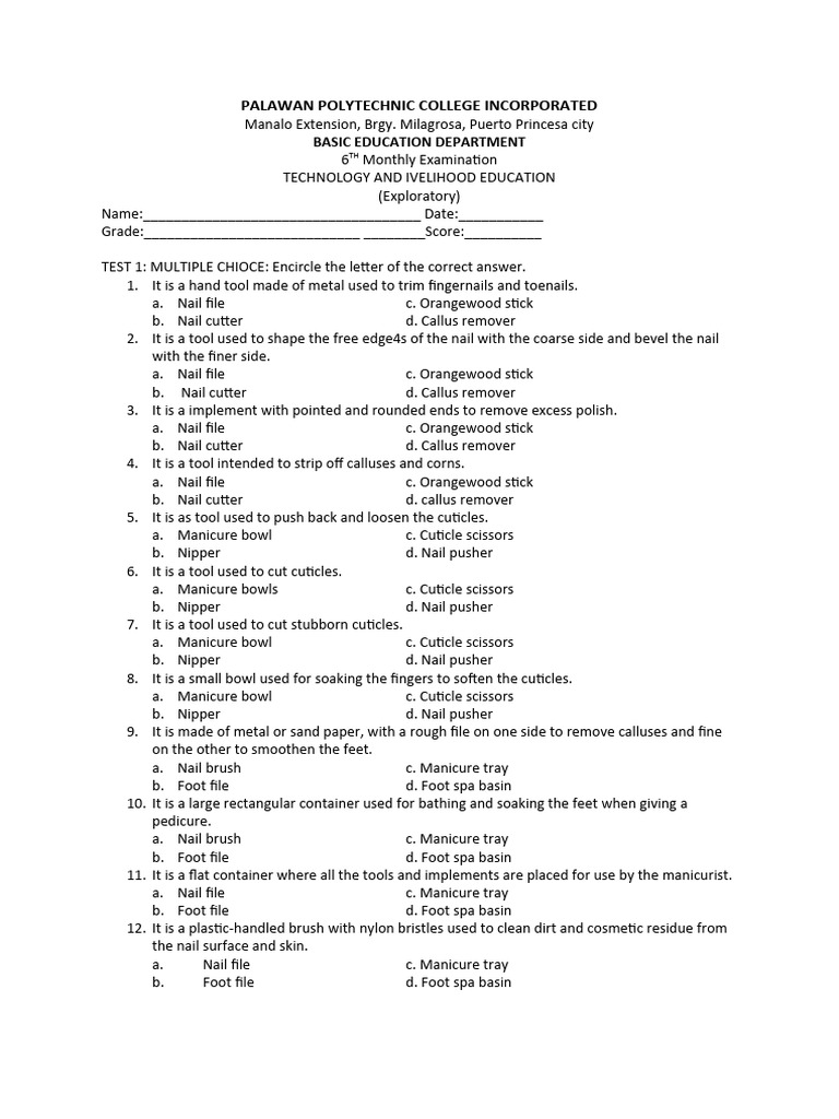 TLE 7 | PDF | Nail (Anatomy)