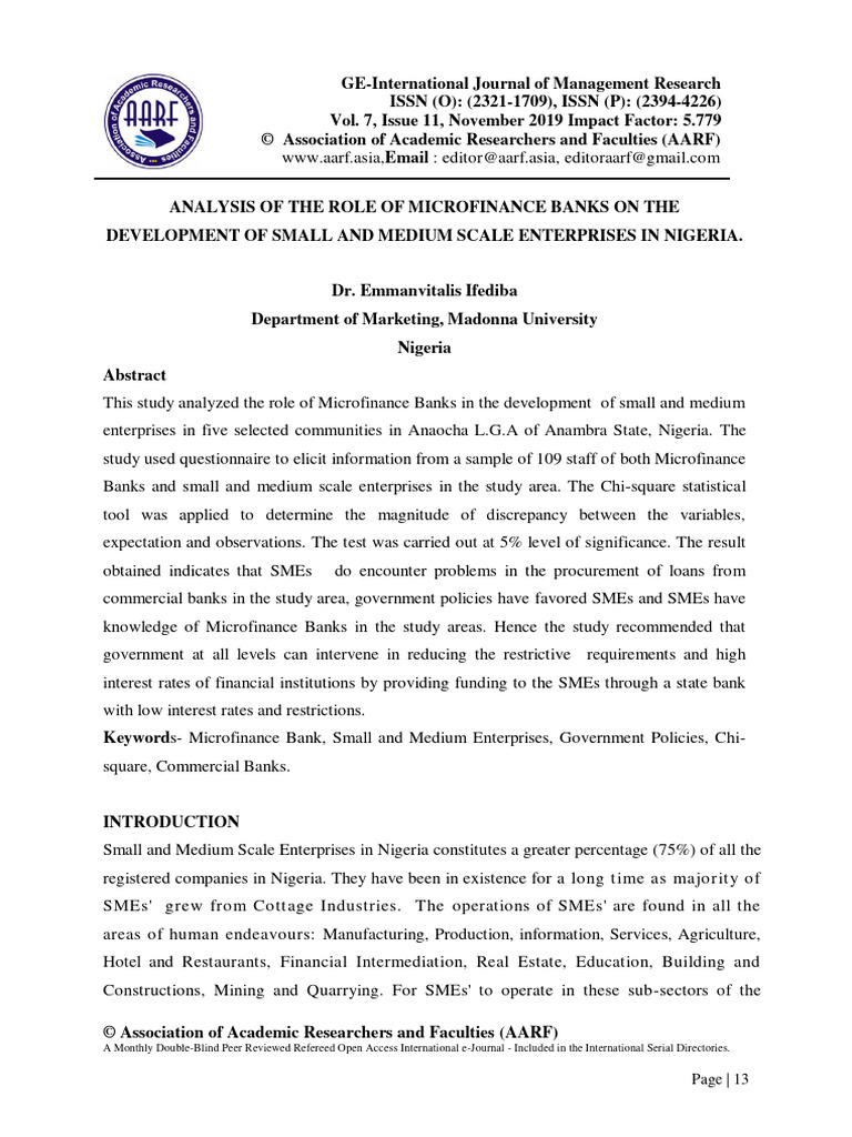 ANALYSIS_OF_THE_ROLE_OF_MICROFINANCE_BAN (1) | PDF | Small And Medium Sized Enterprises | Chi ...